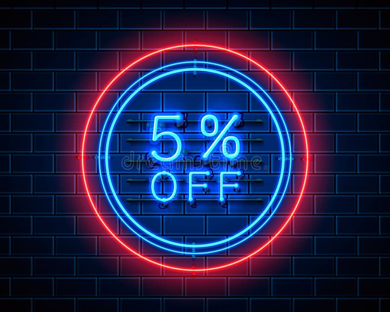 Neon 5 Off Text Banner. Night Sign Stock Vector - Illustration of ...