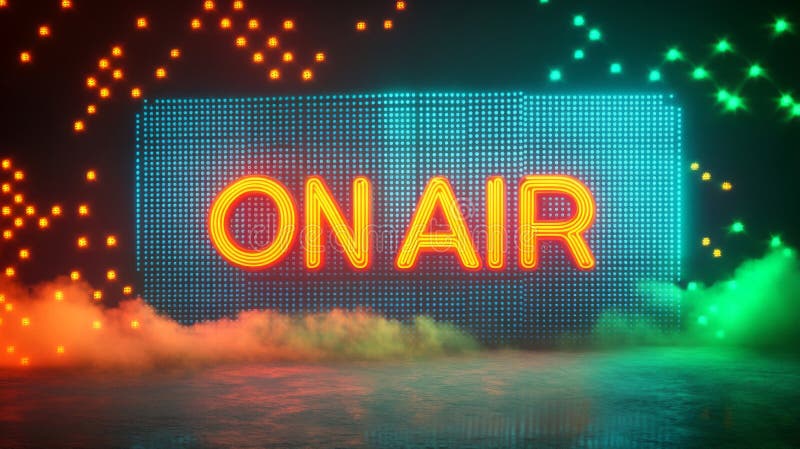 Neon Onair Sign with Glowing Pixels and Smoke Stock Illustration - Illustration of technology ...