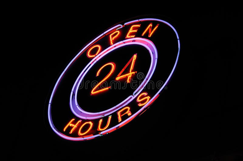 Neon Open 24 hours sign stock photo. Image of restaurant - 4001242