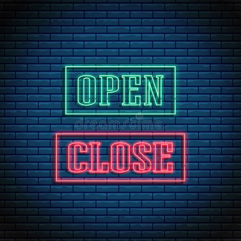 Neon Open and Close Text Glowing Bright Sign in Rectangle Frames ...