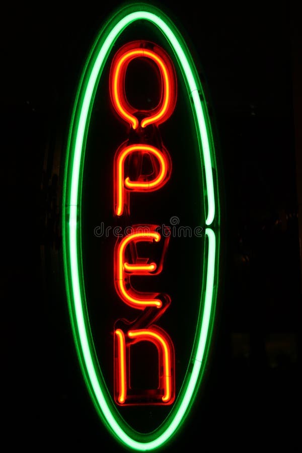 Neon Open Sign stock photo. Image of welcome, oval, green - 10508084