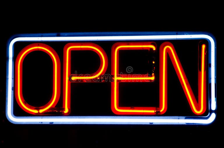 Neon Open Sign in Cafe Window Stock Image - Image of notice, open: 22667867