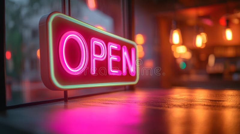 Neon Open Sign Glowing Dimly Lit Setting Stock Photos - Free & Royalty ...