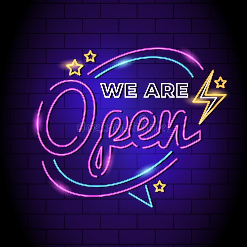 Neon we are Open Sign Vector Illustration. Stock Vector - Illustration ...