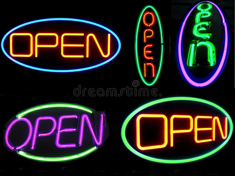 Neon Open Signs stock illustration. Illustration of invitation - 362167