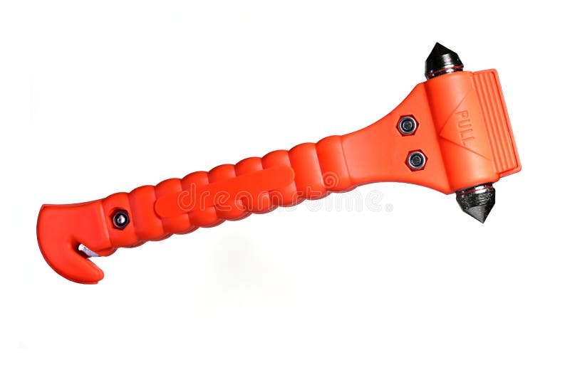 Neon Orange Emergency Hammer Integrated Belt Knife Stock Photo - Image ...