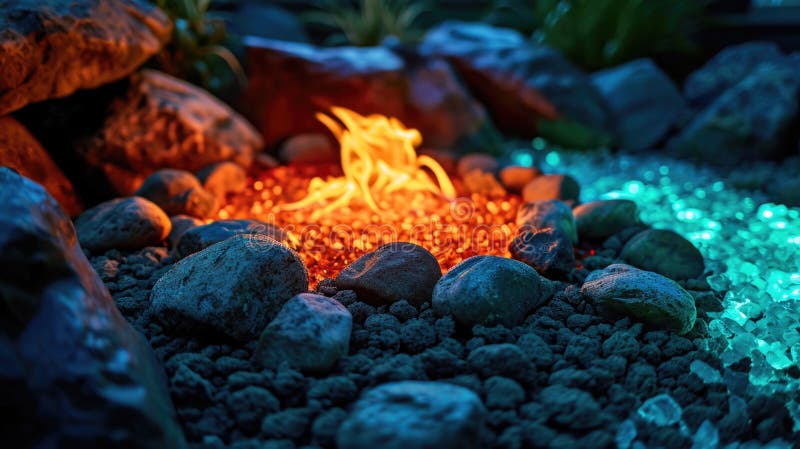 A Neon Orange Fire Pit Surrounded by Neon Green Gr and Neon Blue ...