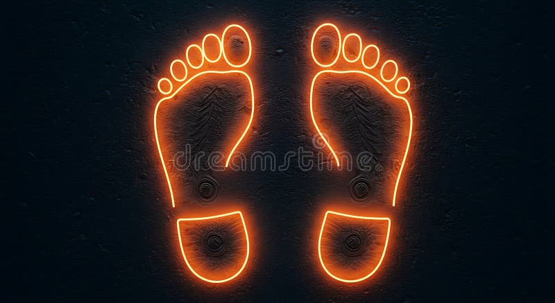 Glowing Footprints Sign on Dark Textured Wall Stock Illustration ...