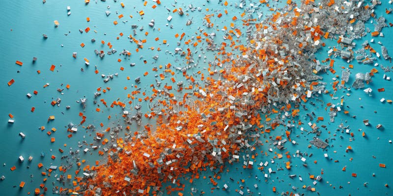 Neon Orange and Metallic Silver Confetti Exploding on a Sky Blue Canvas ...