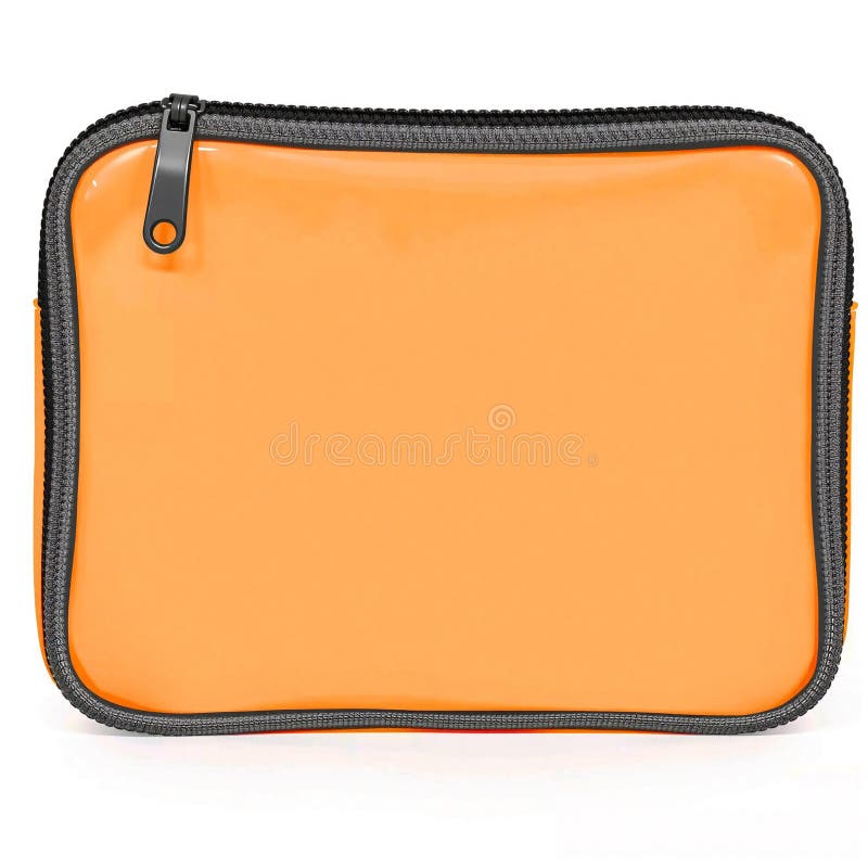 A Neon Orange Rectangular Pencil Case with a Black Zipper and Ash-gray ...