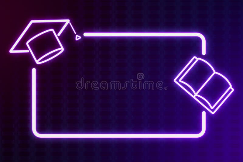 Neon Outline of a Book and Graduation Cap, Representing Education, on a ...