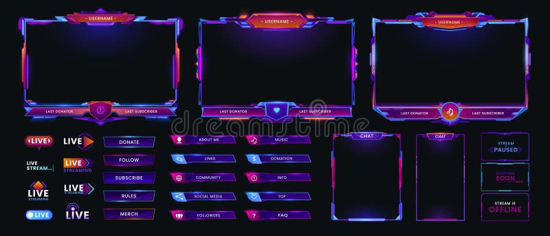 Neon Overlay Game Screen, Panel Interface Frames Stock Illustration ...