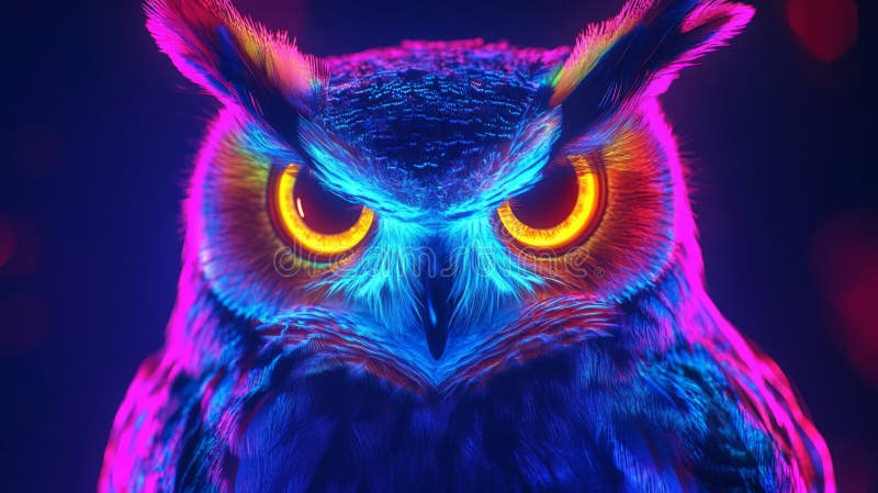 Neon Owl Portrait Digital Art Stock Illustration - Illustration of ...