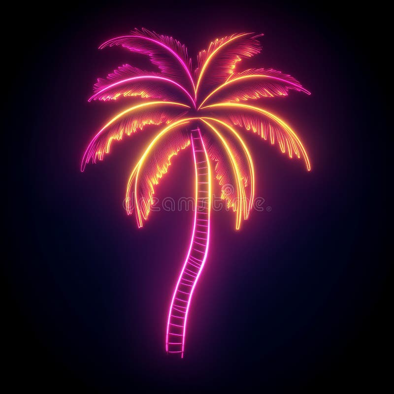 Neon Palm Tree Illustration with Vibrant Colors. Stock Photo - Image of ...