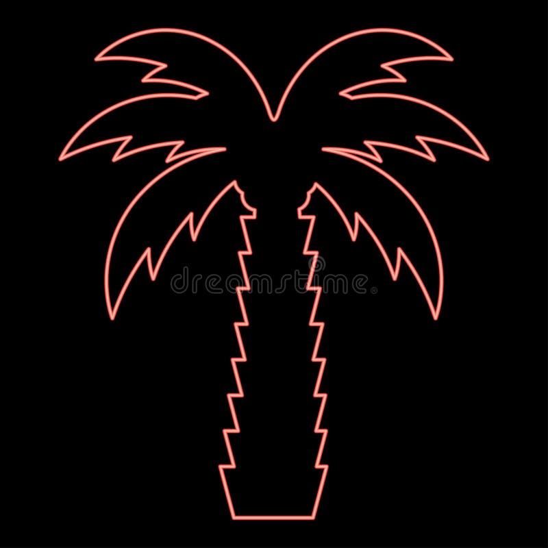 Neon Palm Tree Tropical Coconut Red Color Vector Illustration Image ...