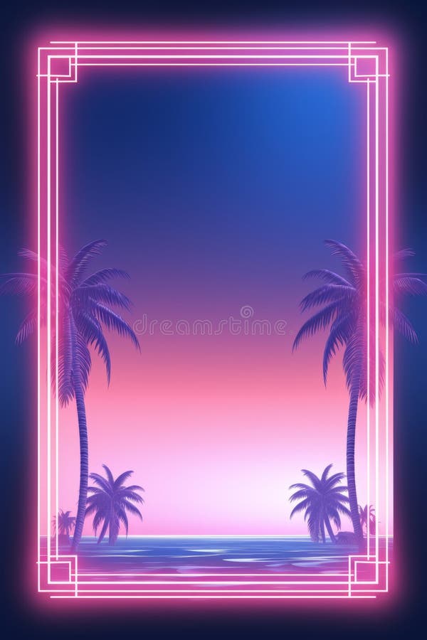 Neon Neon Palm Trees on the Beach at Sunset Stock Illustration ...