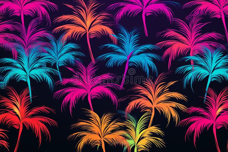 Neon Palm Trees 90s Retro Pattern Stock Illustration - Illustration of ...