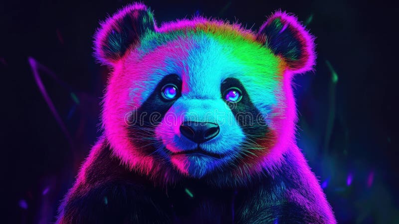 Neon Panda Portrait stock illustration. Illustration of glowing - 390313383
