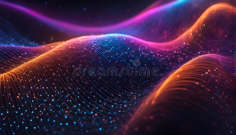 Neon Particles Waves. Abstract Particle Background Stock Image - Image ...