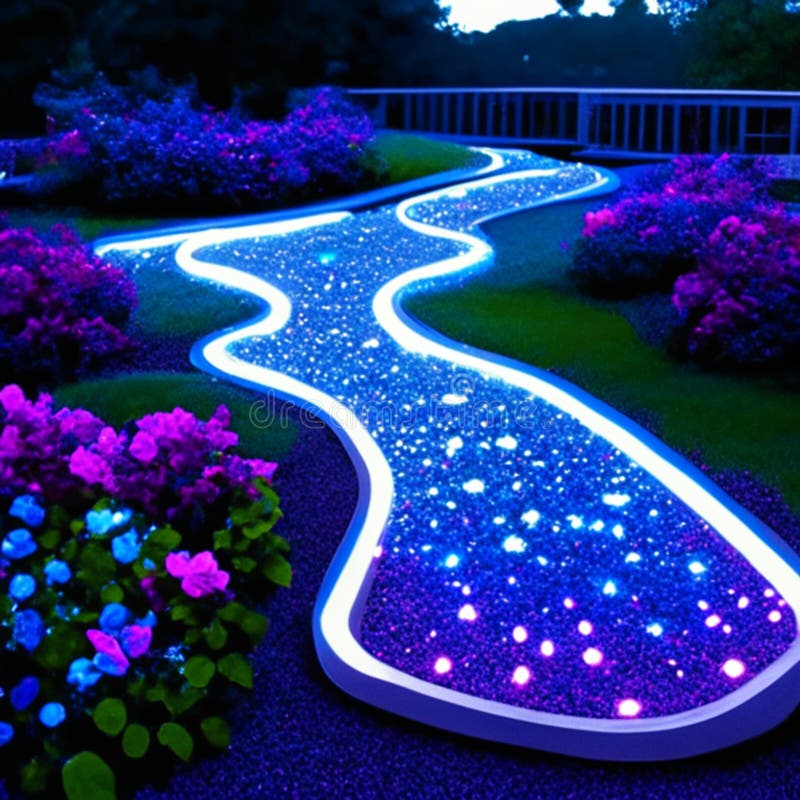 Neon Path in the Garden. 3d Rendering, 3d Illustration Stock ...