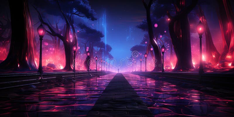 The Neon Path, Immersed in Incredible Light, As If Illuminating the ...