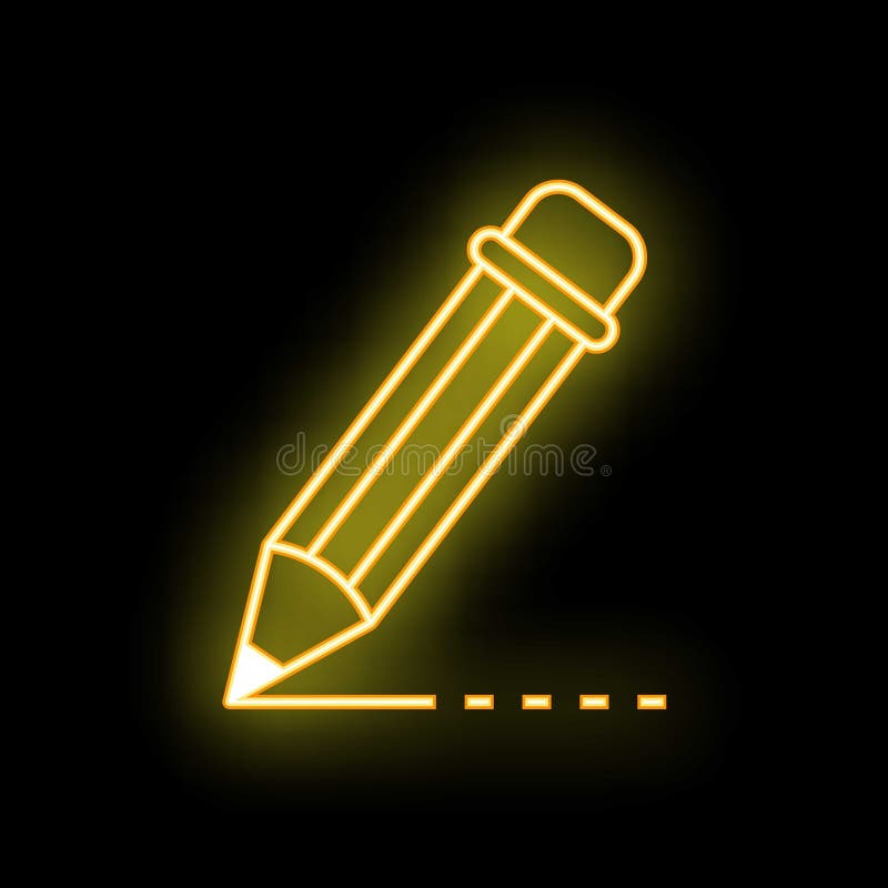 Neon Pencil Drawing a Dashed Line on Black Background Stock Vector ...