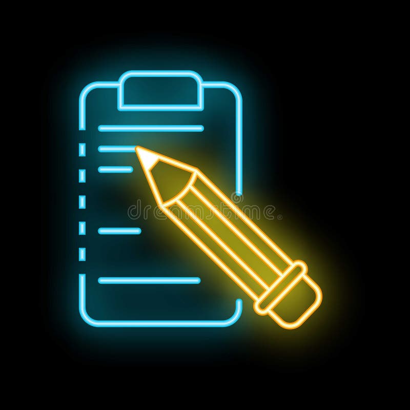 Neon Pencil Writing on Clipboard Representing Taking Notes Stock Vector ...