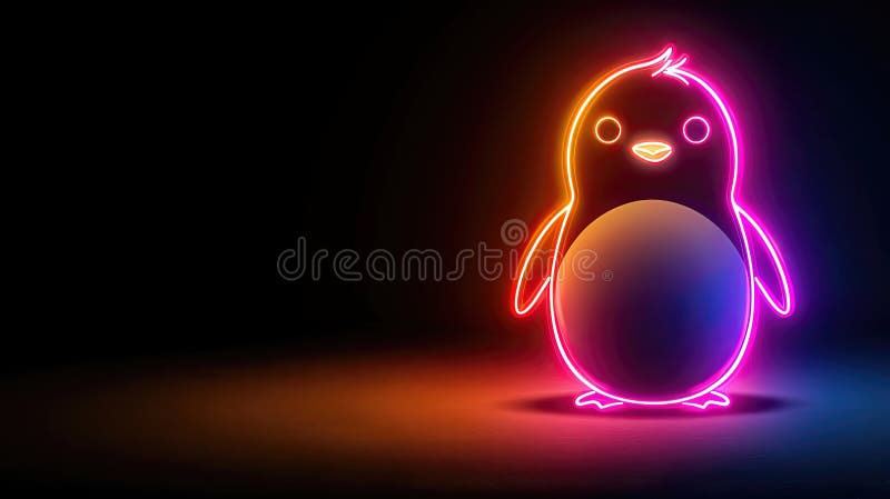 A Neon Penguin Depicted with a Soft Glow and Minimalist Style. Stock ...