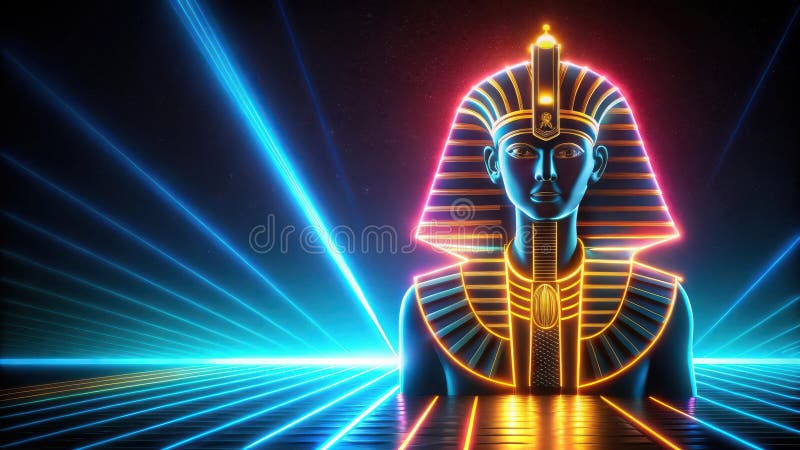 Neon Pharaoh Bust in a Retro Futuristic Setting. Generative AI Stock ...