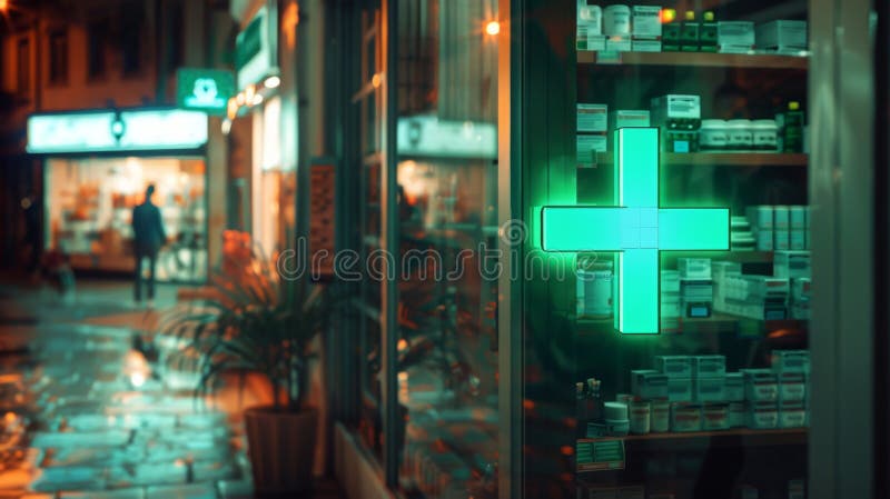 Neon Pharmacy Sign at Night. AI Generated Stock Photo - Image of street ...