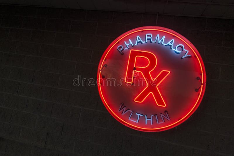 Neon pharmacy sign_1 stock photo. Image of painkiller - 107033156