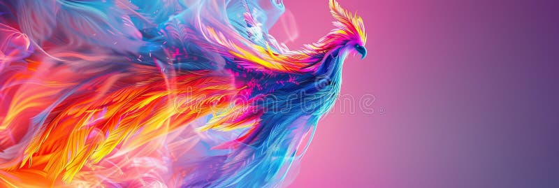 Neon Phoenix Emerging from a Desktop Screen Its Feathers Shimmering ...