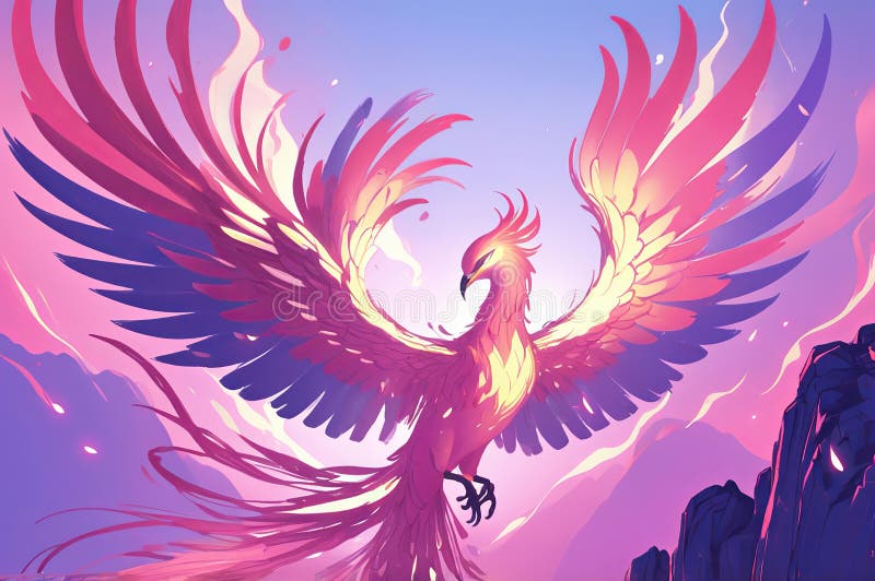 Neon Phoenix Ink Brushstroke Painting Illustration Stock Illustration ...