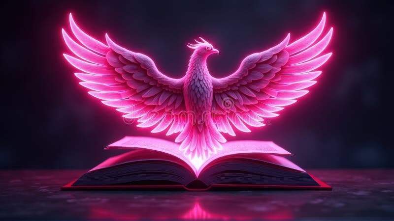 Neon Phoenix Rising from Book Stock Illustration - Illustration of ...
