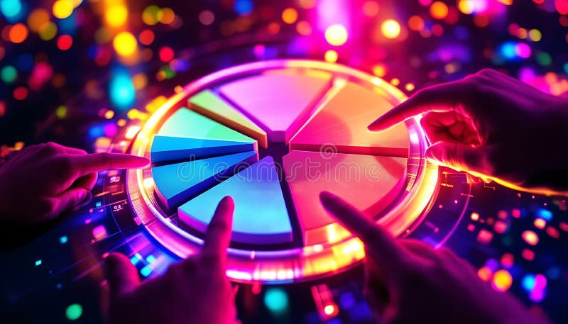 Neon Pie Chart: Collaborative Data Visualization in Vibrant Hues Stock ...