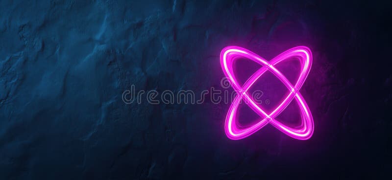Neon Pink Atomic Symbol Glowing Against Dark Textured Background, Copy ...