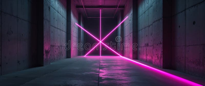 A Neon Pink Beam Illuminating a Dark Concrete Industrial Space. Stock ...
