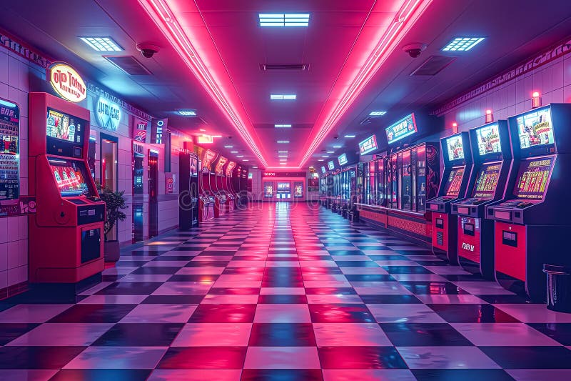 A Neon Pink and Black Checkered Hallway with Neon Stock Image - Image ...
