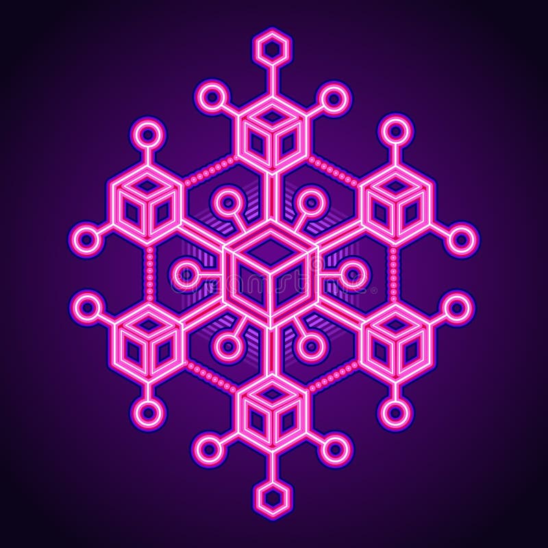 Neon Pink Blockchain Structure. Digital Cryptocurrency Network with ...