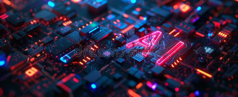 Neon Pink and Blue Circuit Board with Glowing AI. Artificial ...