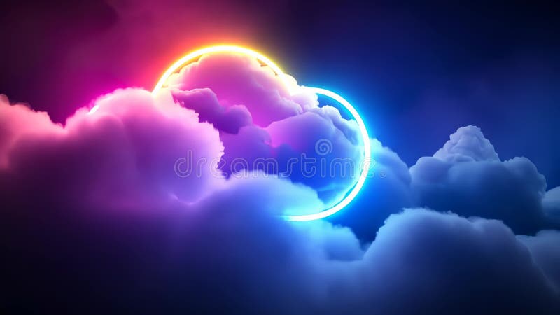 Pink a Blue Frame Colorful 3d Neon Light Forming Text Cloud Shape ...