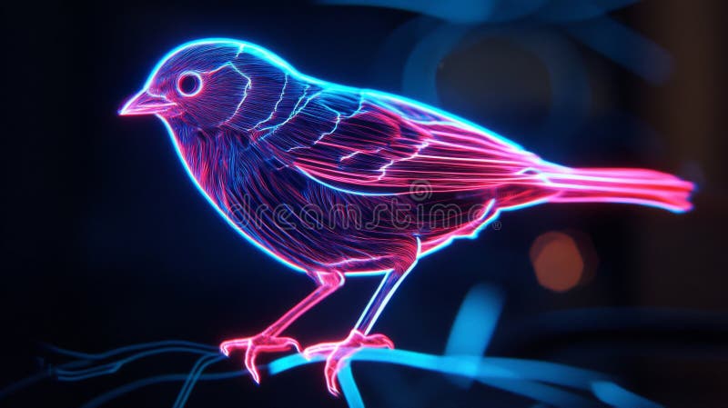 Neon Pink and Blue Digital Bird on Branch Stock Illustration ...