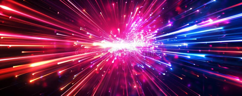 Neon Pink and Blue Explosion with Glow Particles in the Universe. High ...