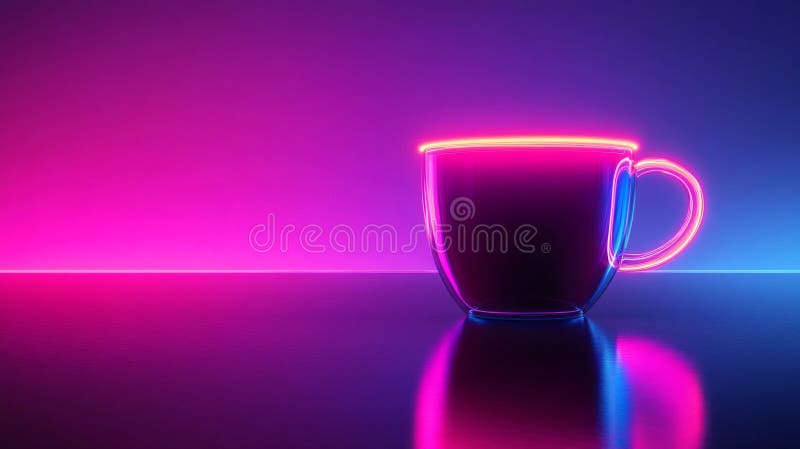 Neon Pink and Blue Glowing Mug on Dark Surface Stock Illustration ...