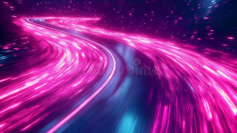A Neon Pink and Blue Glowing Road Winding through Space Stock ...
