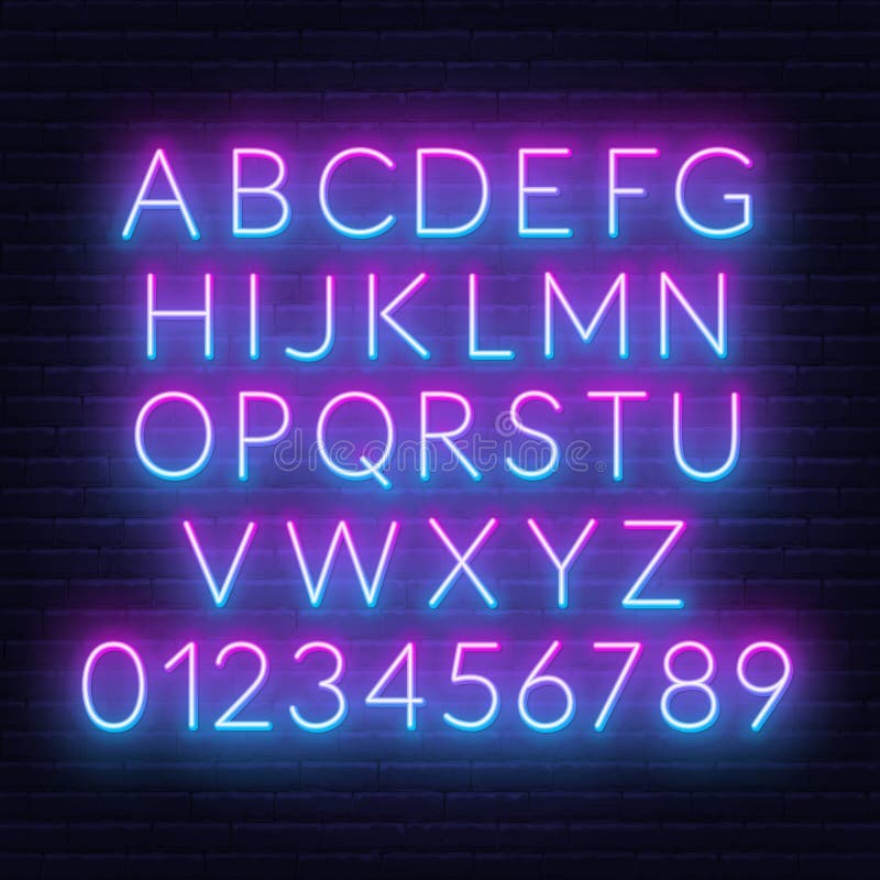 Neon Pink Script Alphabet. Glowing Cursive Font with Letters, Numbers ...