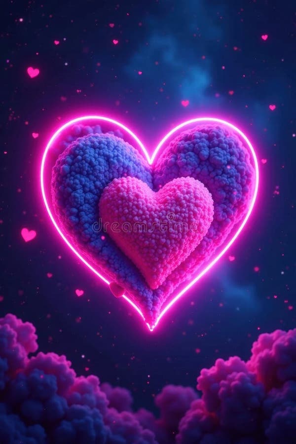 Neon Pink Blue Hearts Forming Romantic Dream Scene, Dream, Love, Subtle ...