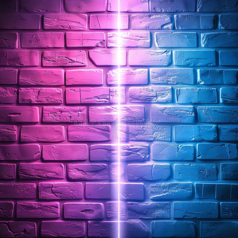 Neon Pink and Blue Lights on Empty Brick Wall, Ultraviolet. Glowing ...