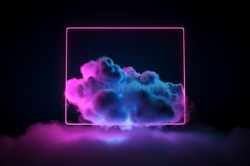 Neon Pink and Blue Lights in a Square Frame with Cloud Formation on ...