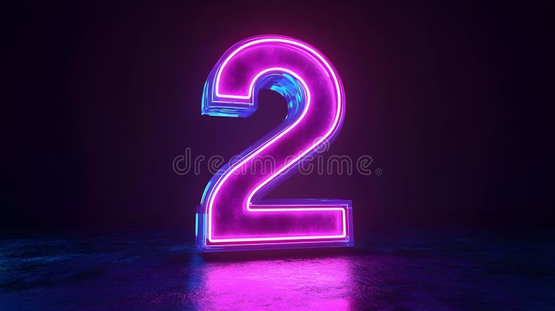 Neon Pink and Blue Number 2 3D Render Stock Illustration - Illustration ...